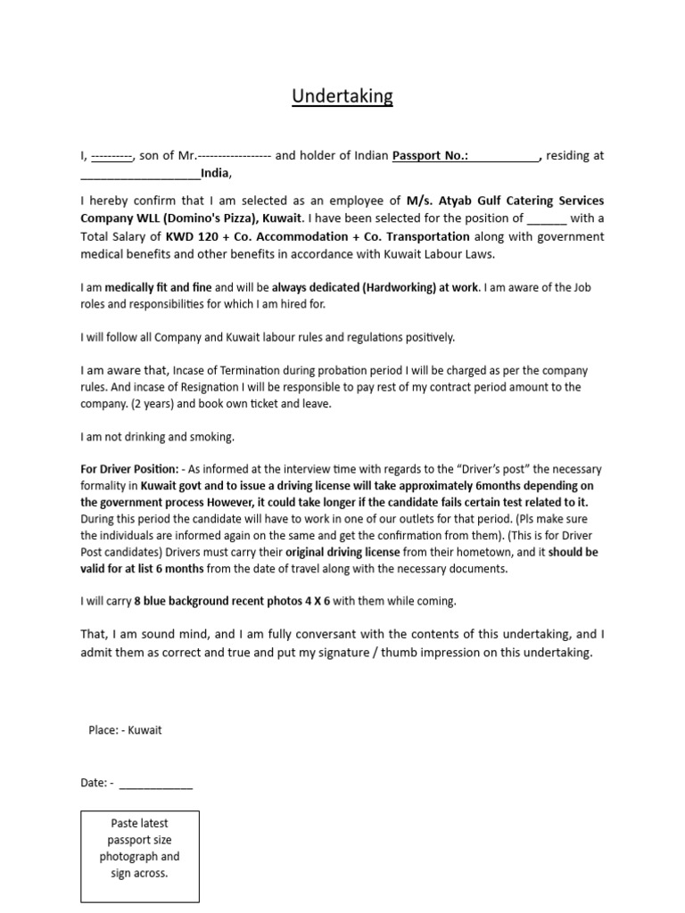 Undertaking 2024 - Overseas Candidate. | PDF