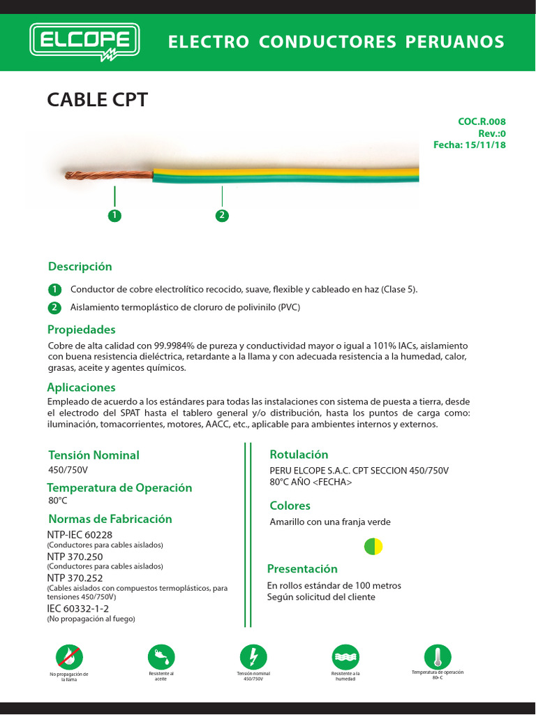 Cables CPT: Especificaciones y Aplicaciones | PDF | Conductor electrico ...