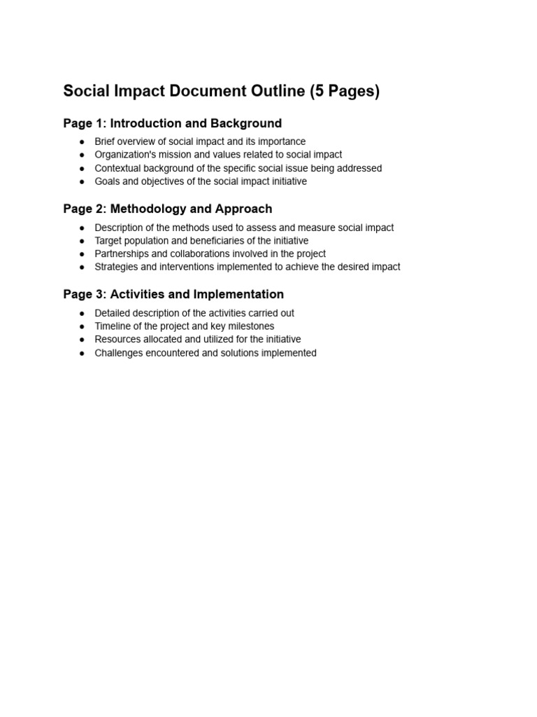 Social Impact Document Outline (5 Pages) : Page 1: Introduction and ...