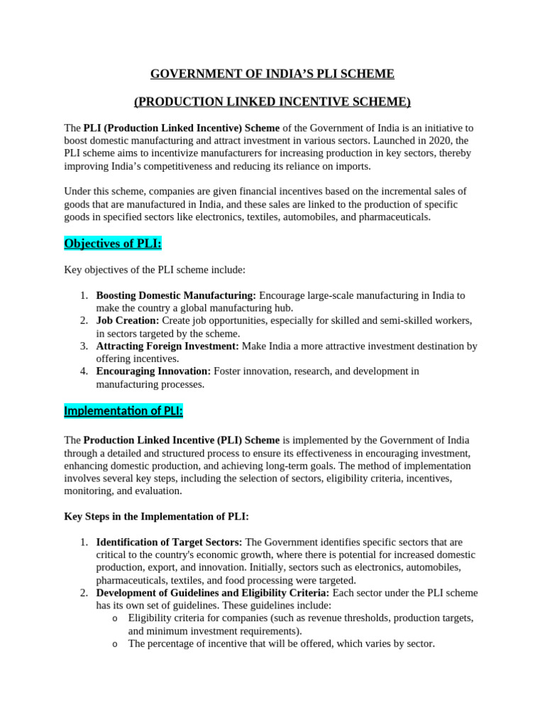PLI Scheme: Eligibility and Benefits | PDF | Unmanned Aerial Vehicle ...