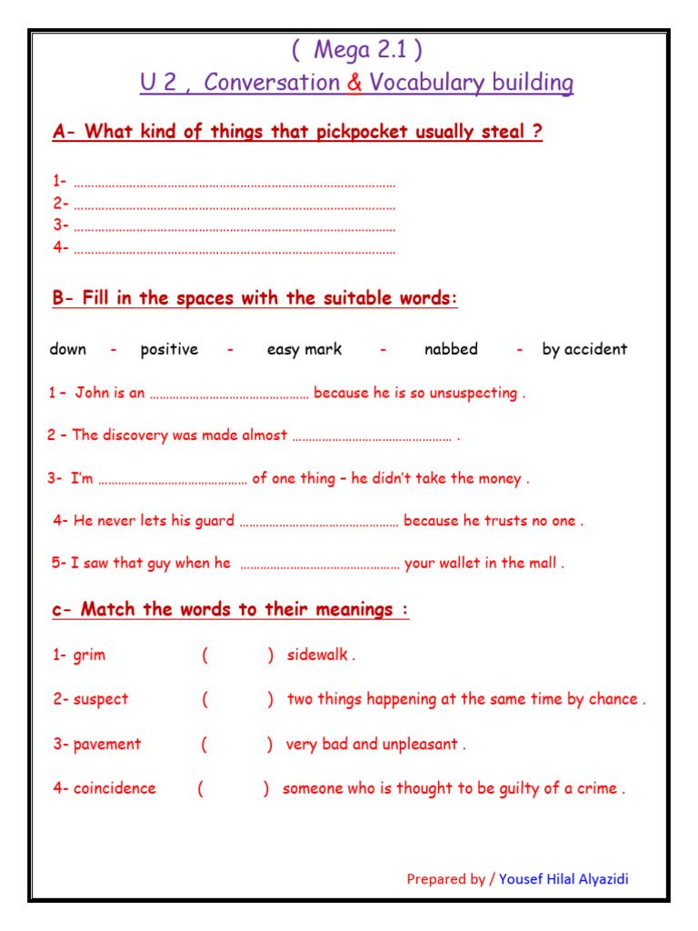 Mega 2.1 U 2 (Conversation & Vocabulary Building) | PDF