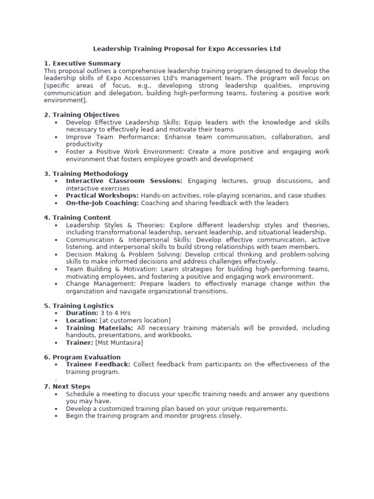 Leadership Training Proposal | PDF | Leadership | Team Building