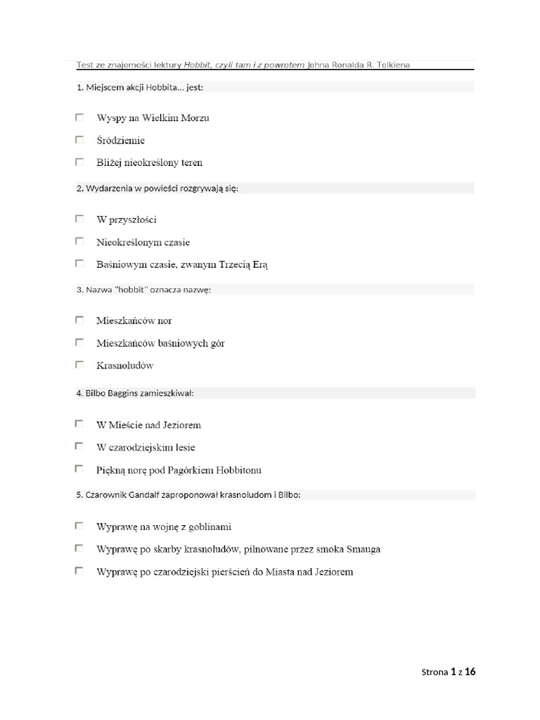 Hobbit Test | PDF