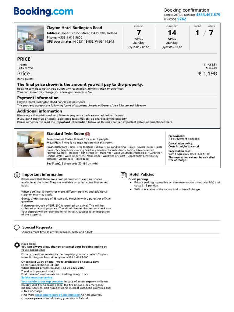 Booking.com Confirmation | PDF | Payments