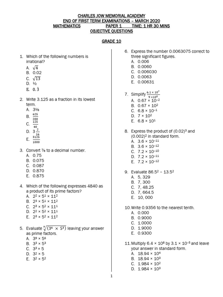 Maths Grade 10 2019 -2020 Second Term - Objectives_2020 | PDF | Numbers ...