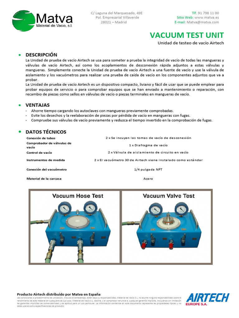 Airtech Vacuum Test Unit - ES | PDF