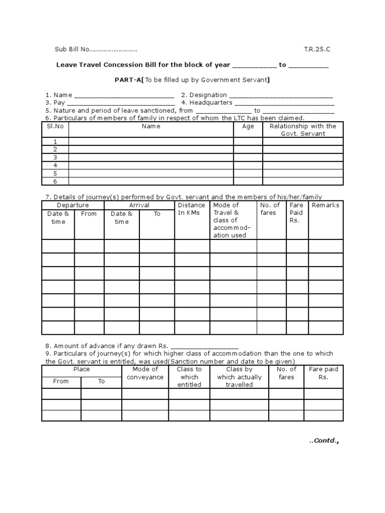 LTC Claim Proforma For Central Government Employees | PDF | Transport ...