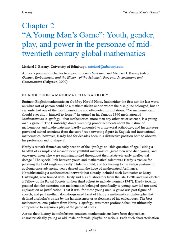 Barany YoungMansGame Preprint | PDF | Mathematics | Theory