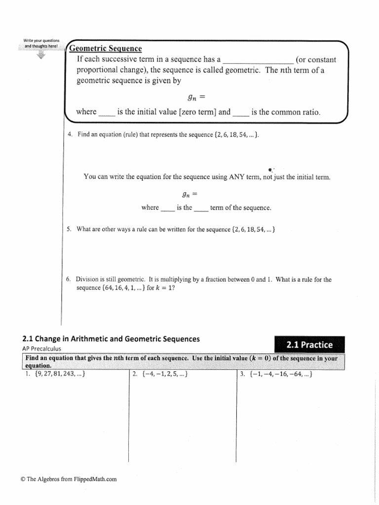 2.1 Arithmetic and Geometric Sequences Homework WS | PDF