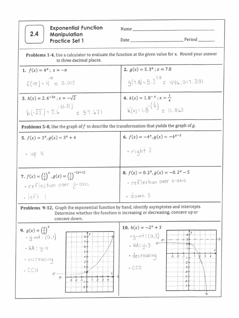 2.4 Exponential Functions Manipulation Homework Solutions | PDF