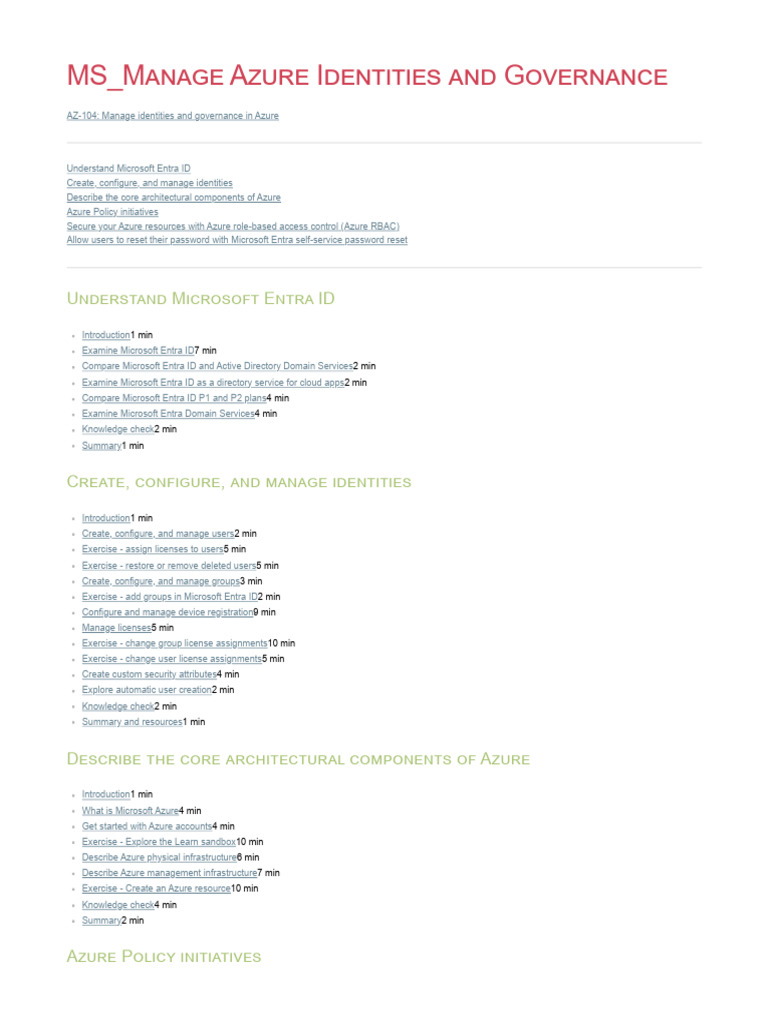 MS_Manage Azure Identities and Governance | PDF | Active Directory | Windows 10