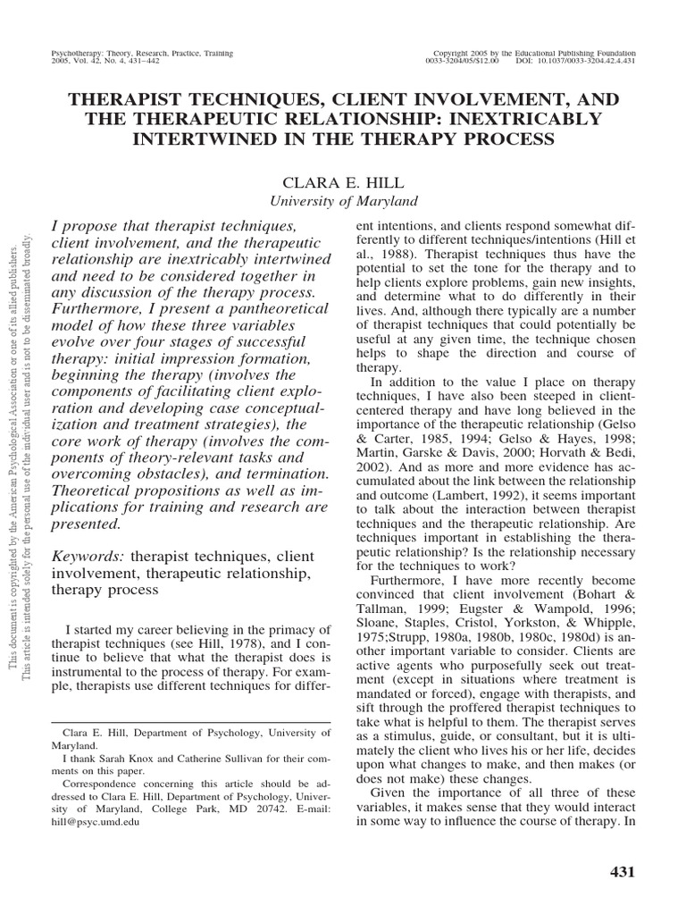 Therapist Techniques, Client Involvement, and The Therapeutic ...