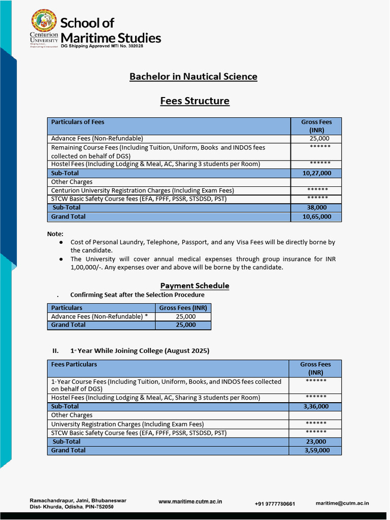 BSC Nautical Science Fee Structure AY2025 Updated | PDF | Financial ...