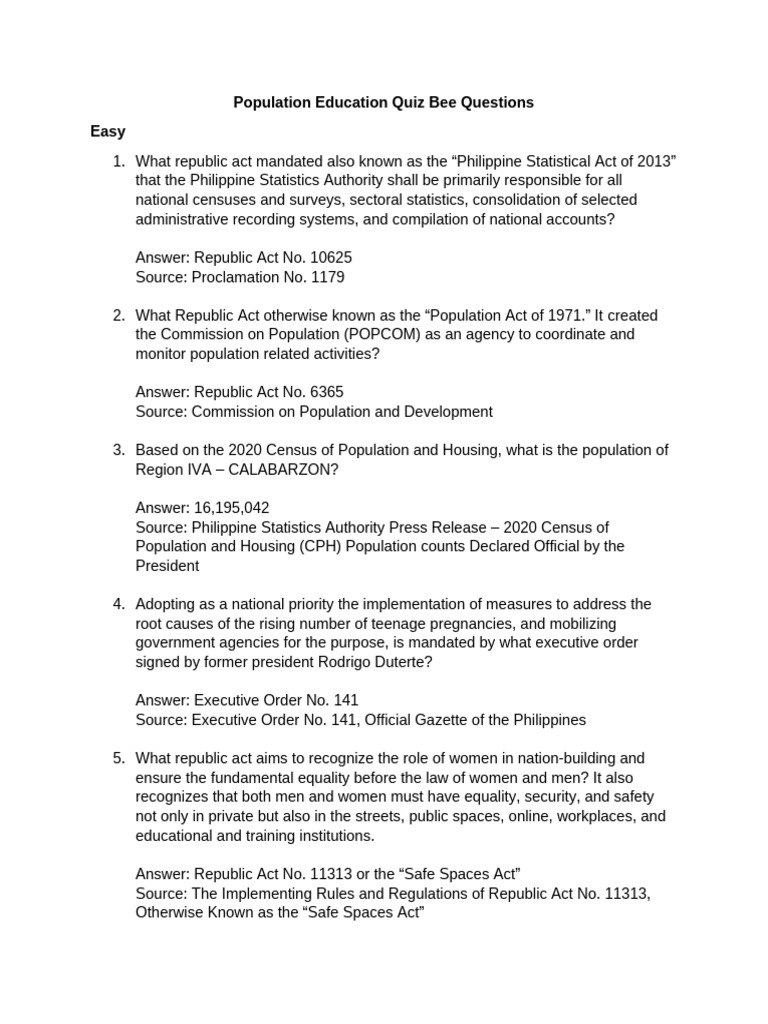 Philippine Population Education Quiz | PDF | Social Policy | Justice