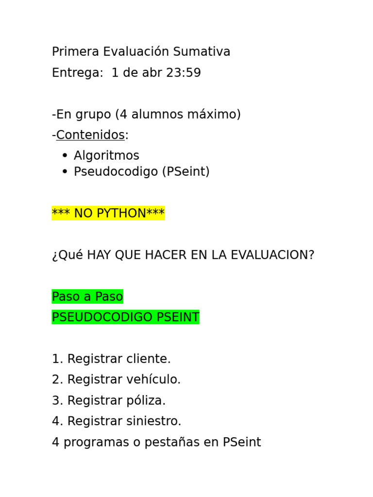 Primera Evaluación Sumativa | PDF