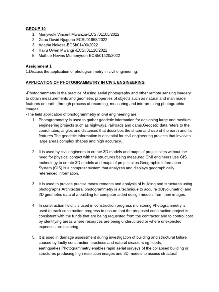 Application of Photogrammetry in Civil Engineering | PDF | Geographic ...