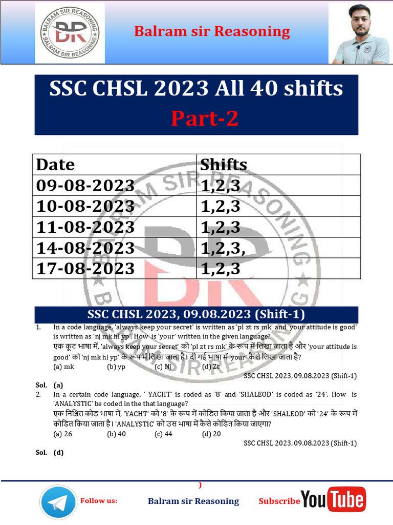 SSC CHSL 2023 Part-2 - 20 Sets - Compressed | PDF