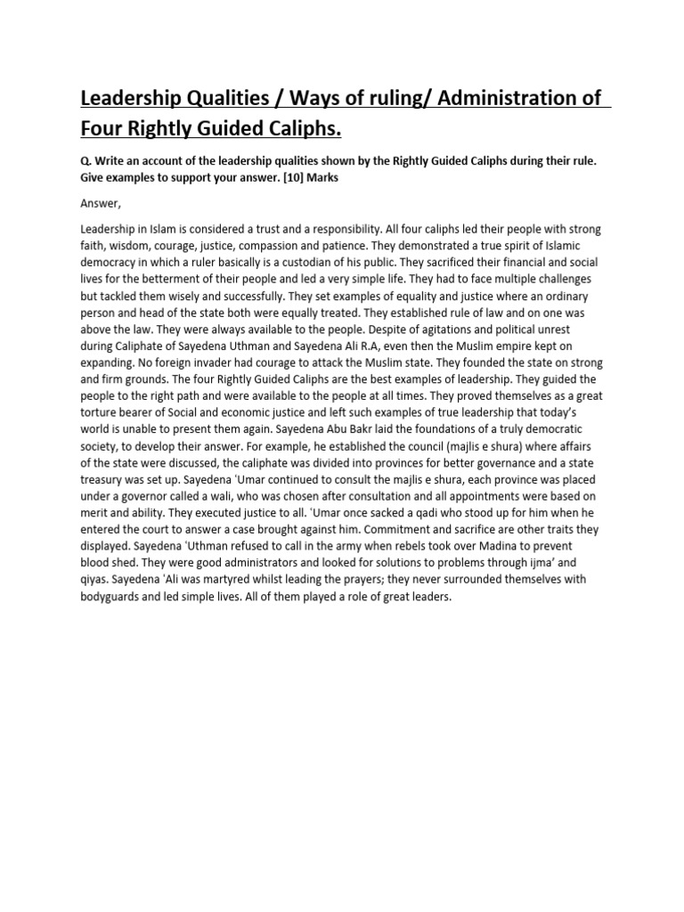 Leadership Qualities of Four Rightly Guided Caliphs | PDF | Caliphate ...