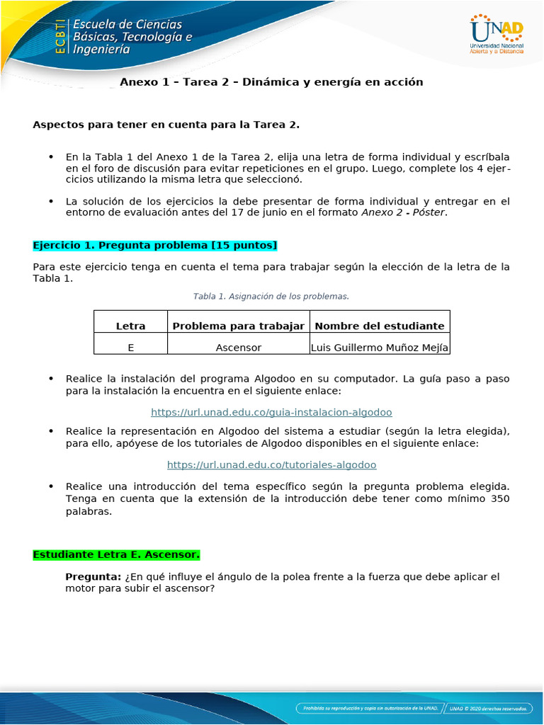 Anexo 1 - Tarea 2 Ejercicios Dinámica y Energía en Acción | PDF | Fuerza | Velocidad