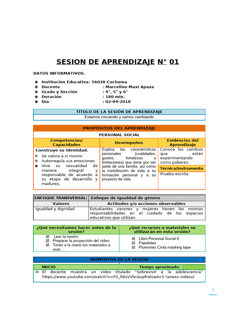 2.- Sesiones de Aprendizaje - Unidad Didáctiva N° 02 - Quipus Perú | PDF | Aprendizaje ...