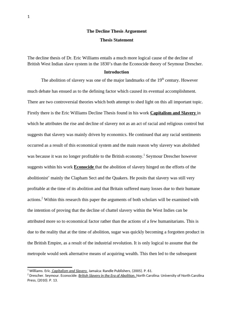 Eric Williams Decline Theory Vs S Drescher | PDF | Abolitionism ...