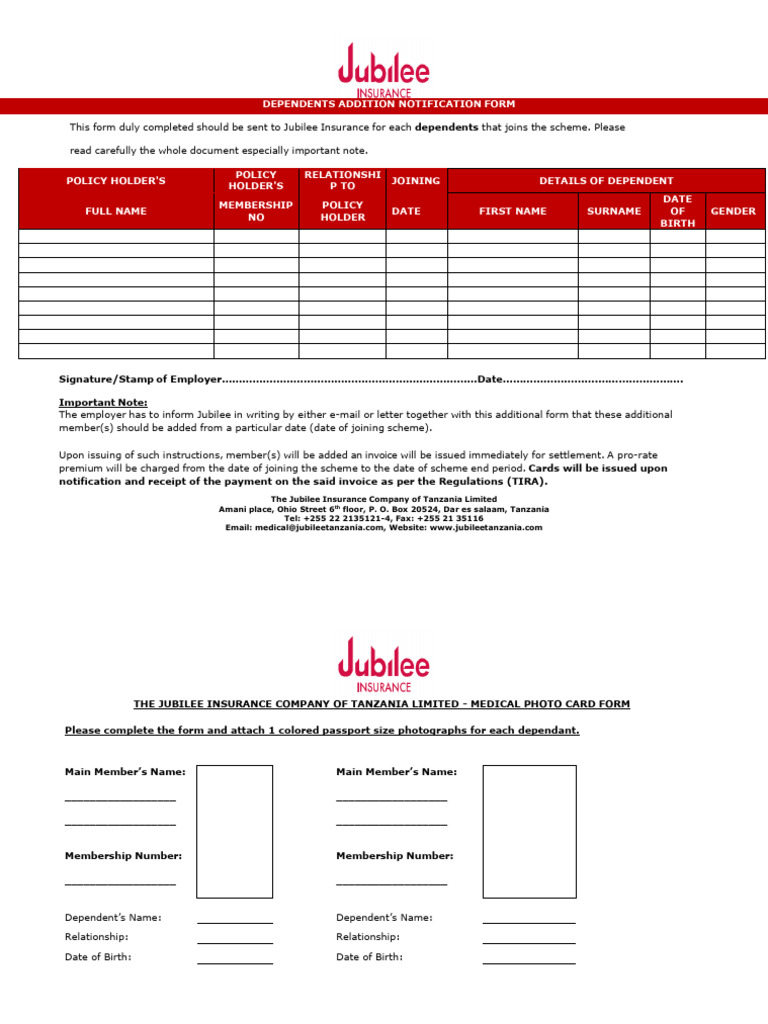 Dependent Member Addition Form | PDF | Tanzania