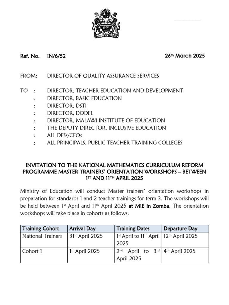 T3 Invitation Letter Master Training April 2025 | PDF | Teaching | Learning