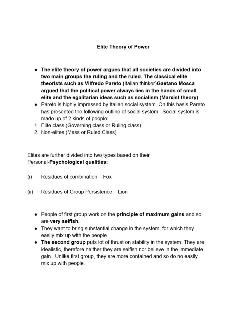 Elite and Marxist Theory of Power | PDF | Power (Social And Political ...