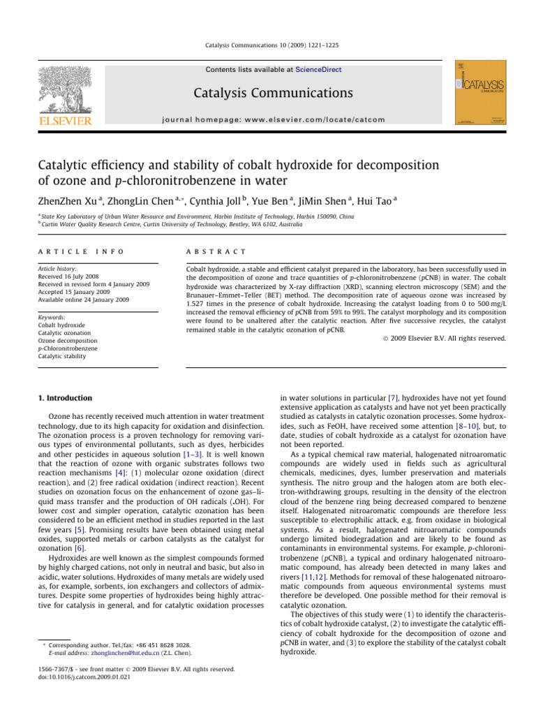 Cobalt Hydroxide for Ozone Decomposition | PDF | Catalysis | Ozone