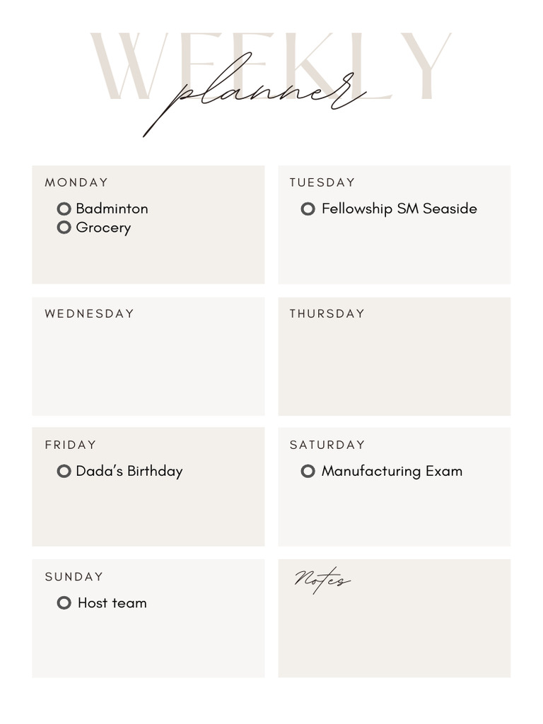White Minimalist Weekly Planner | PDF