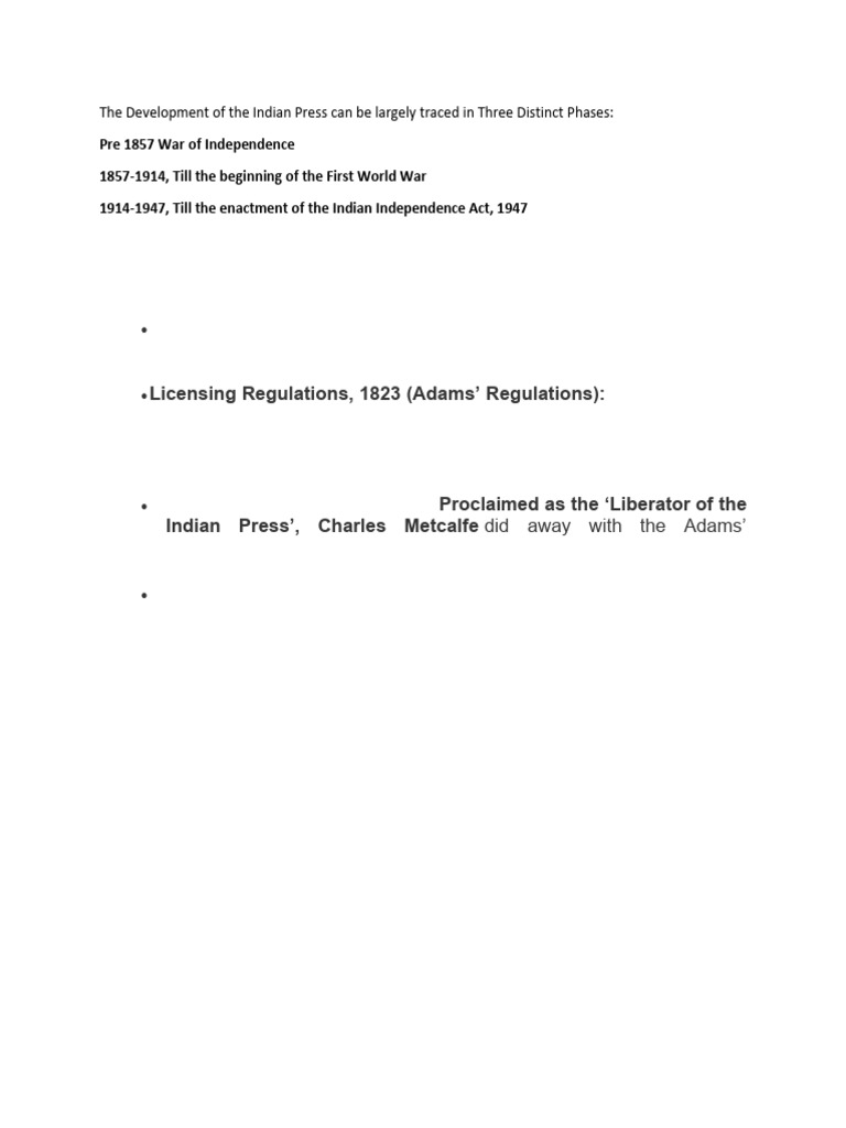 Evolution of the Indian Press History | PDF | British Raj | Indian ...