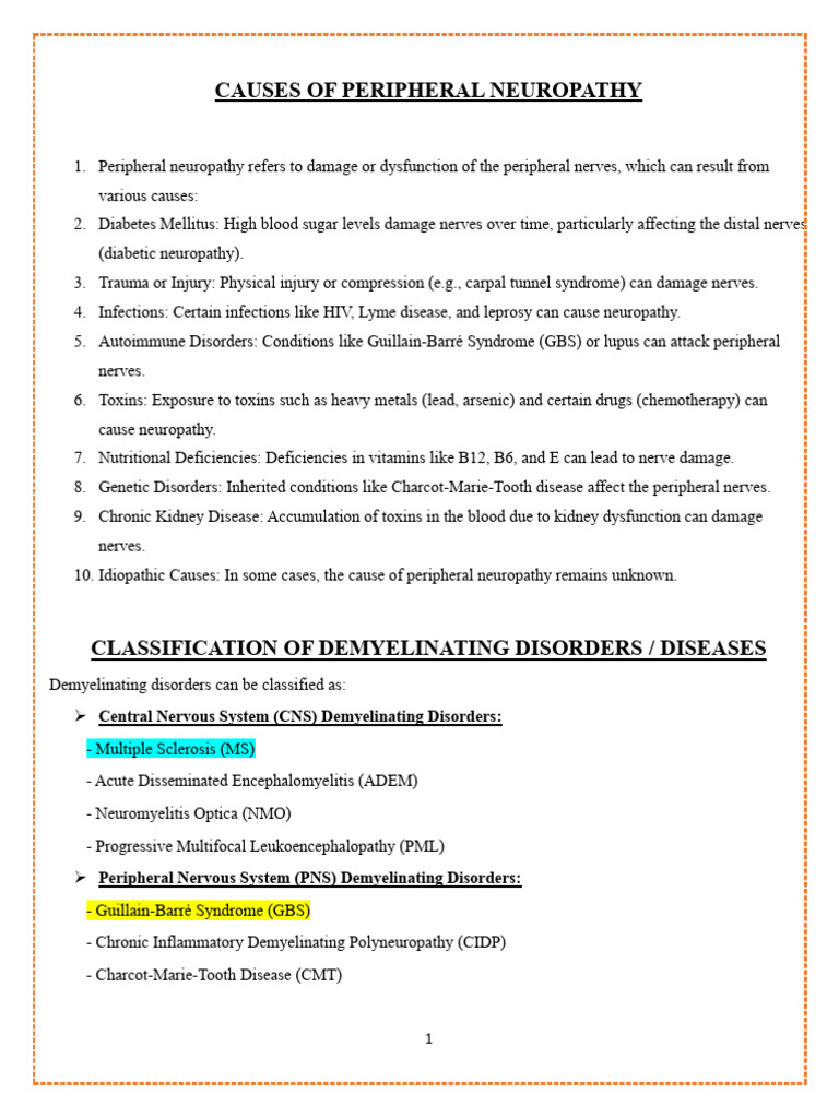 Causes of Peripheral Neuropathy | PDF | Myelin | Multiple Sclerosis