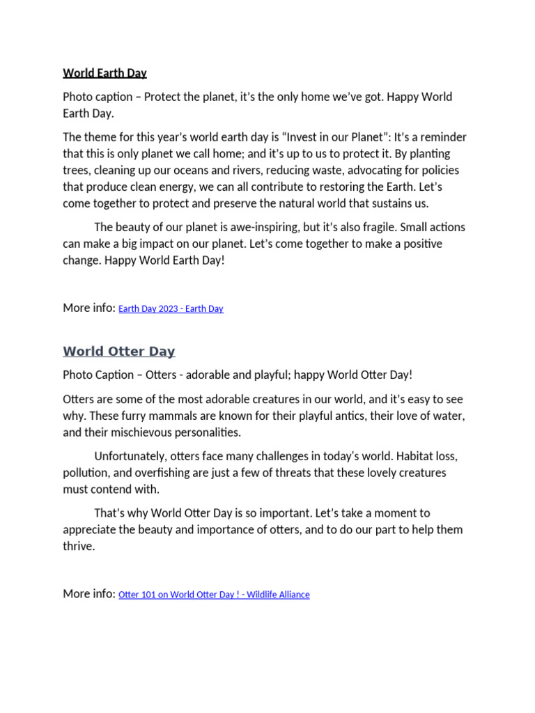 World Earth Day | PDF