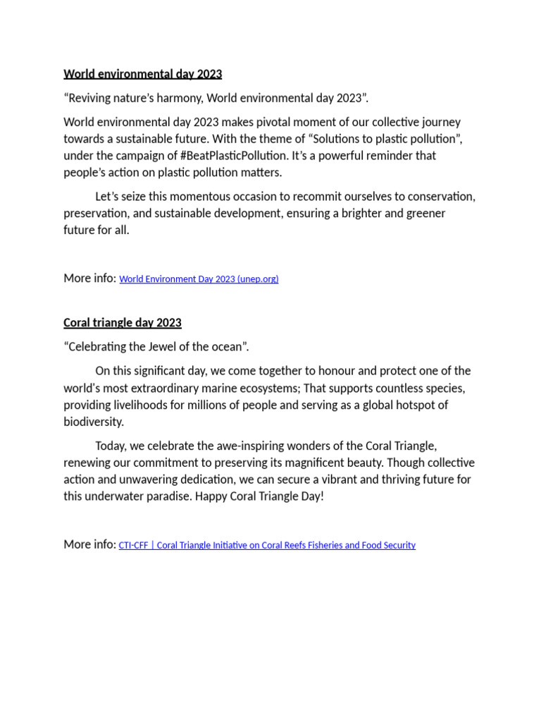 World Environment Day 2023: Beat Plastic Pollution | PDF