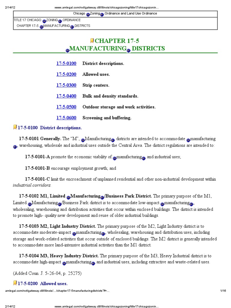 City of Chicago Manufacturing District Building and Use Code | PDF ...
