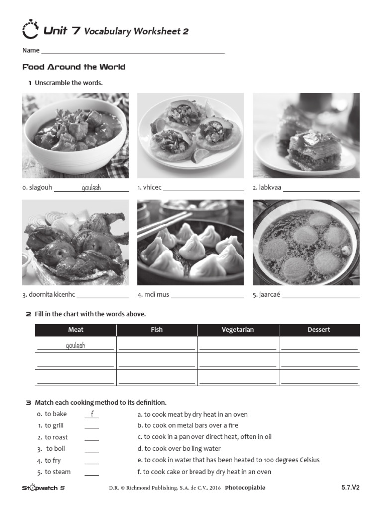 Cooking Methods Vocabulary Exercise | PDF