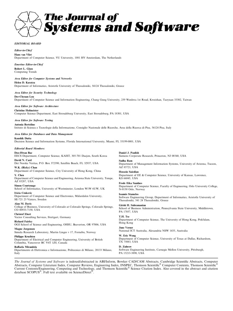 IFC Editorial Board - 2010 - Journal of Systems and Software | PDF | Computing | Information ...