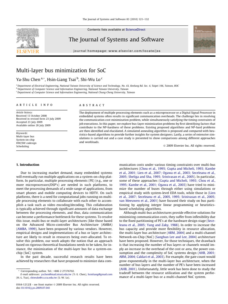 Multi-layer-bus-minimization-for-SoC_2010_Journal-of-Systems-and-Software | PDF | System On A ...