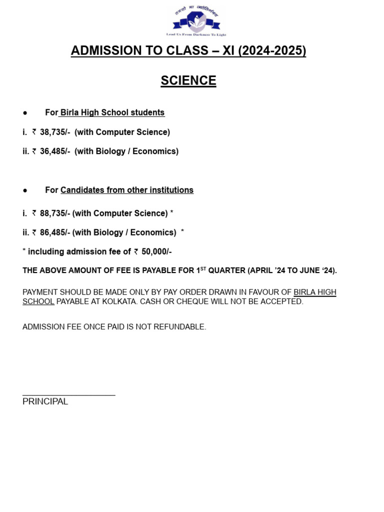 Admission Fees Circular 2024-25 - 0 | PDF