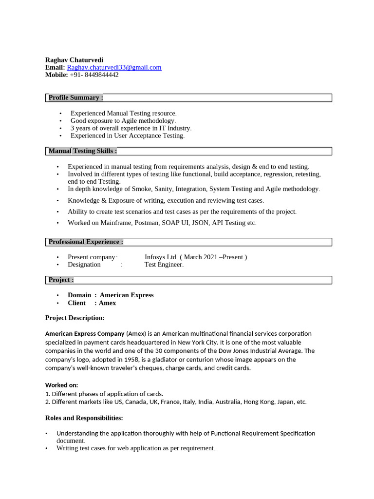 Raghav Chaturvedi: Manual Testing Profile | PDF | American Express ...