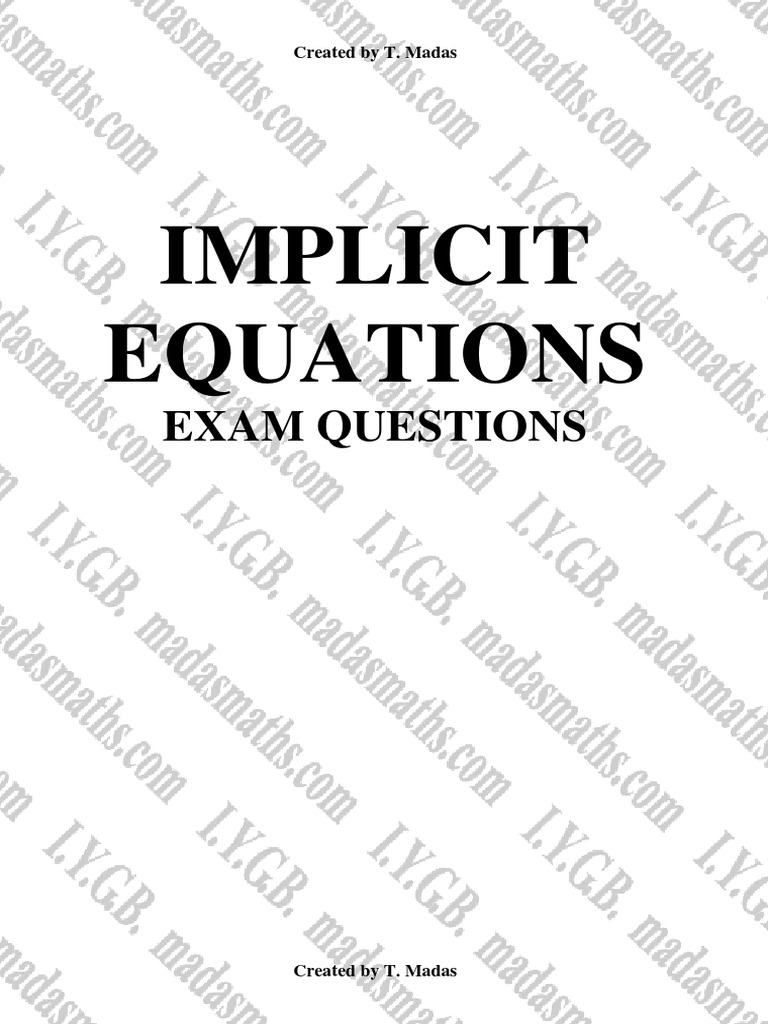 Implicit Differentiation Exam Questions | PDF | Tangent | Equations