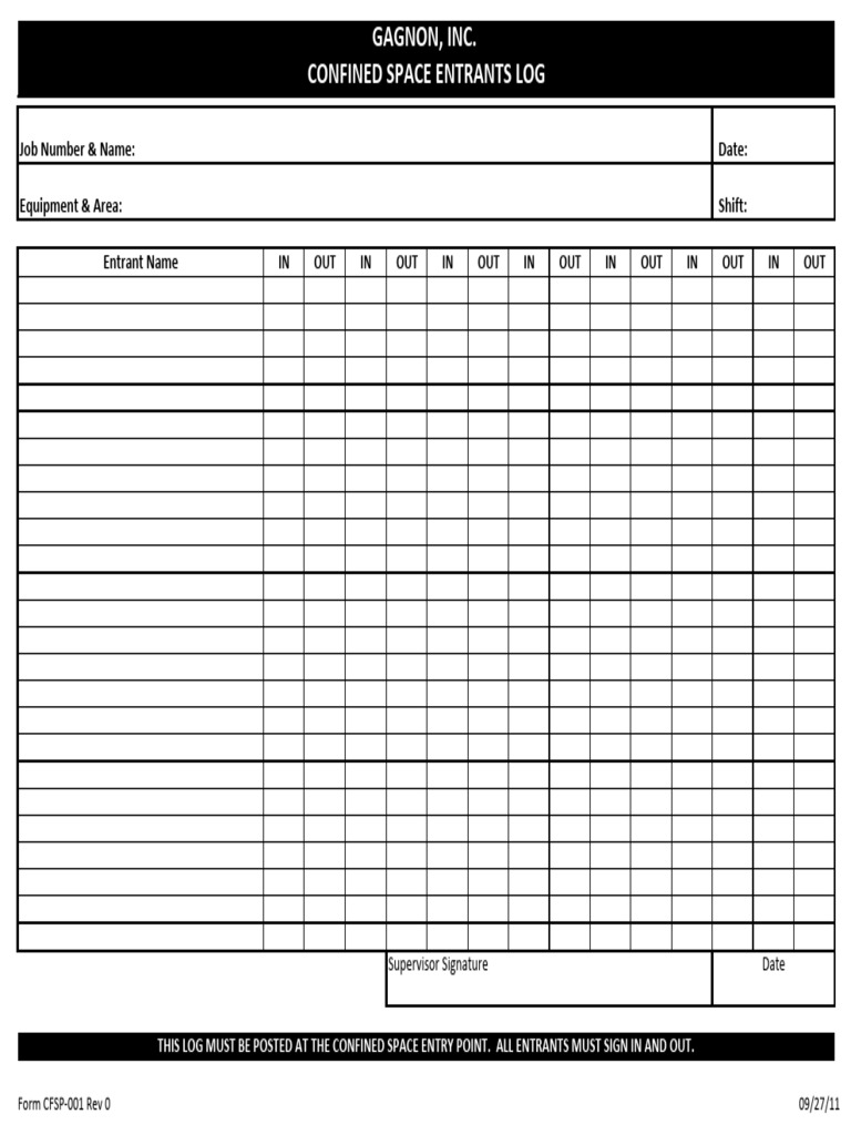 (18-B) CFSP-001 - Confined Space Entrants Log | PDF