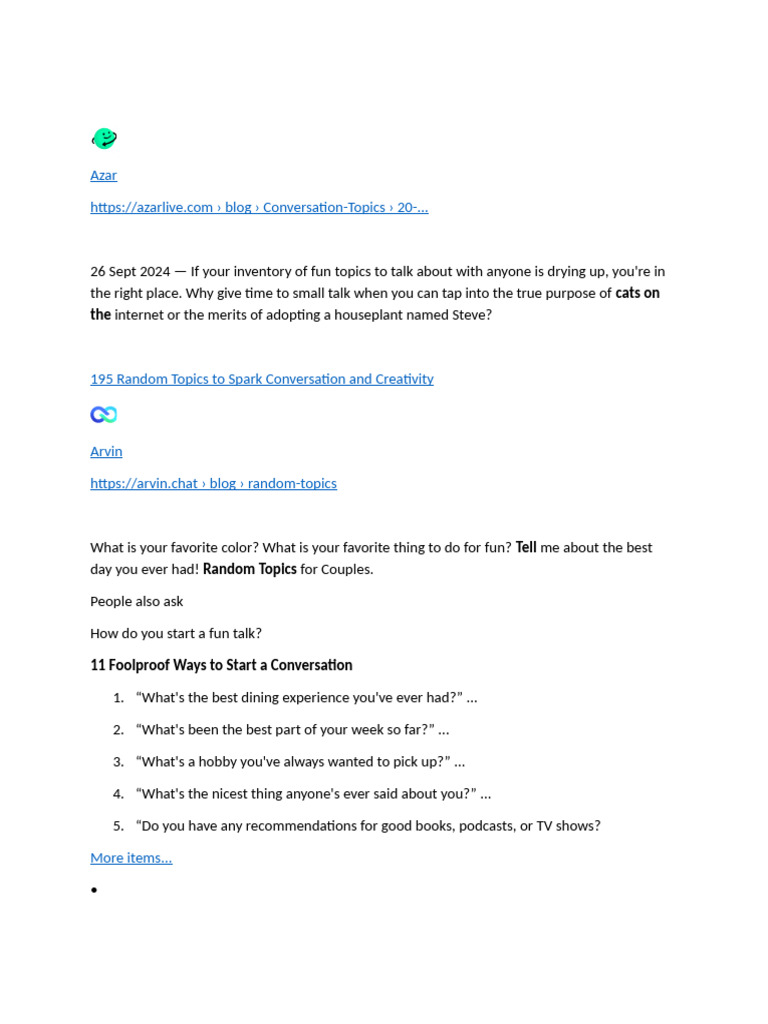 20 Fun Conversation Starters | PDF