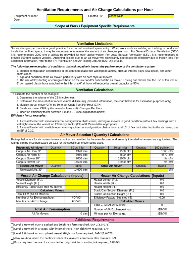 Ventilation Air Change Calculation Sheet | PDF | Ventilation ...