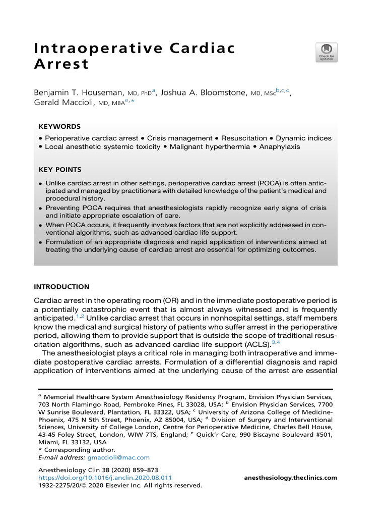 Intraoperative Cardiac Arrest | PDF | Shock (Circulatory) | Anesthesia