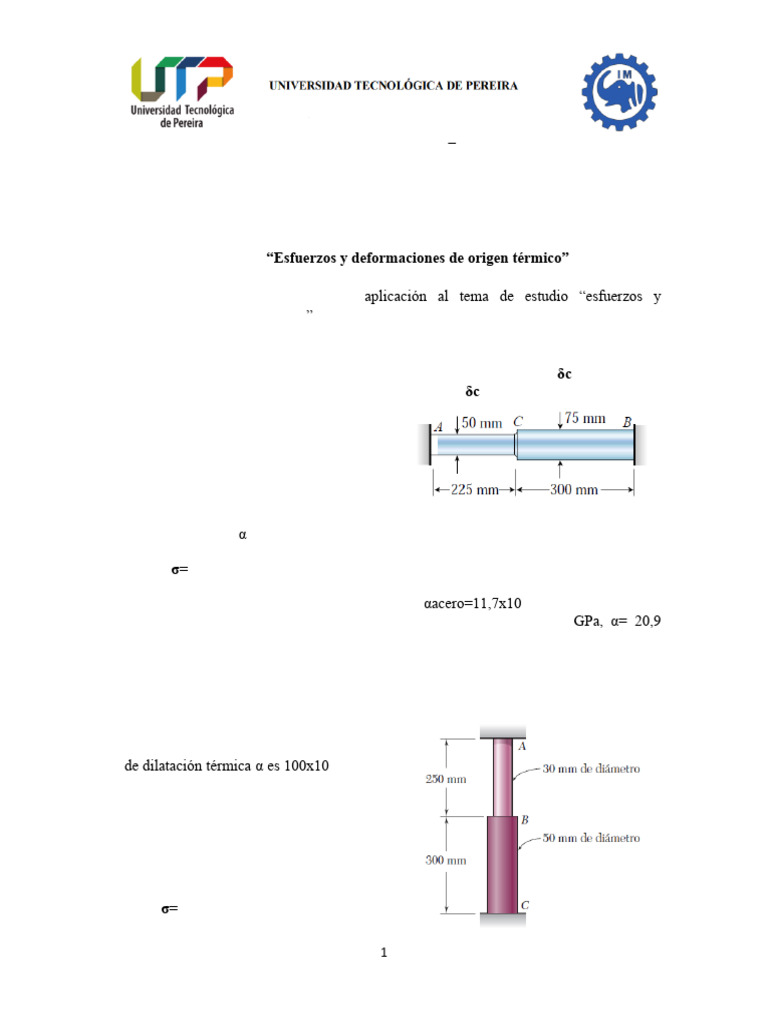 Taller Esfuerzos y Deformaciones Origen Termico | PDF | Elasticidad (Física) | Ingeniería de ...