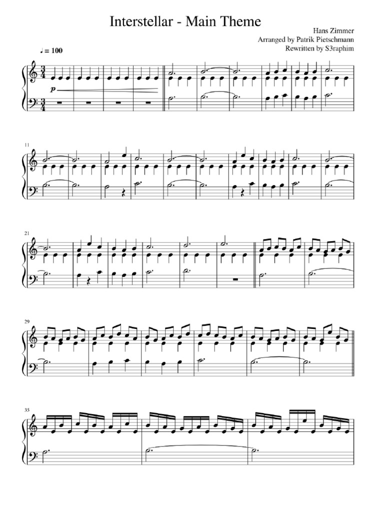Interstellar Piano Music Sheet | PDF