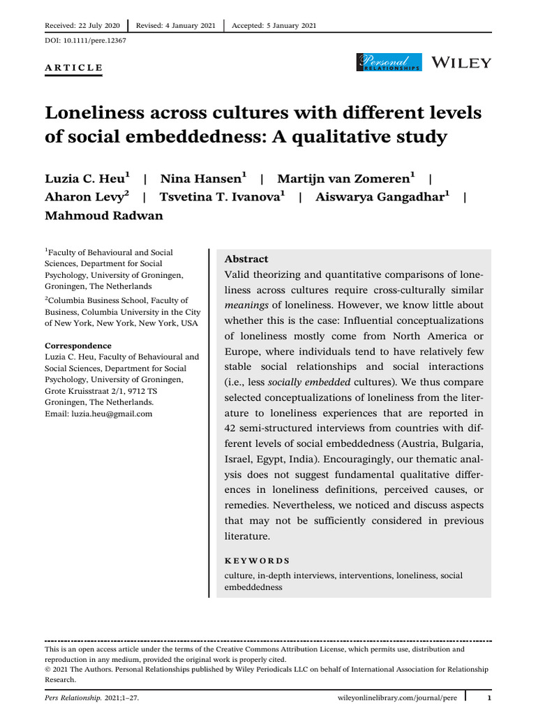 Loneliness Across Cultures With Different Levels o | PDF | Loneliness ...