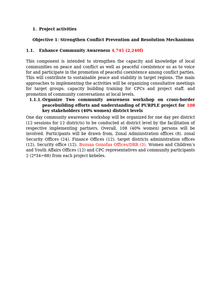 Project Activities For Print | PDF | Peacebuilding | Climate Resilience