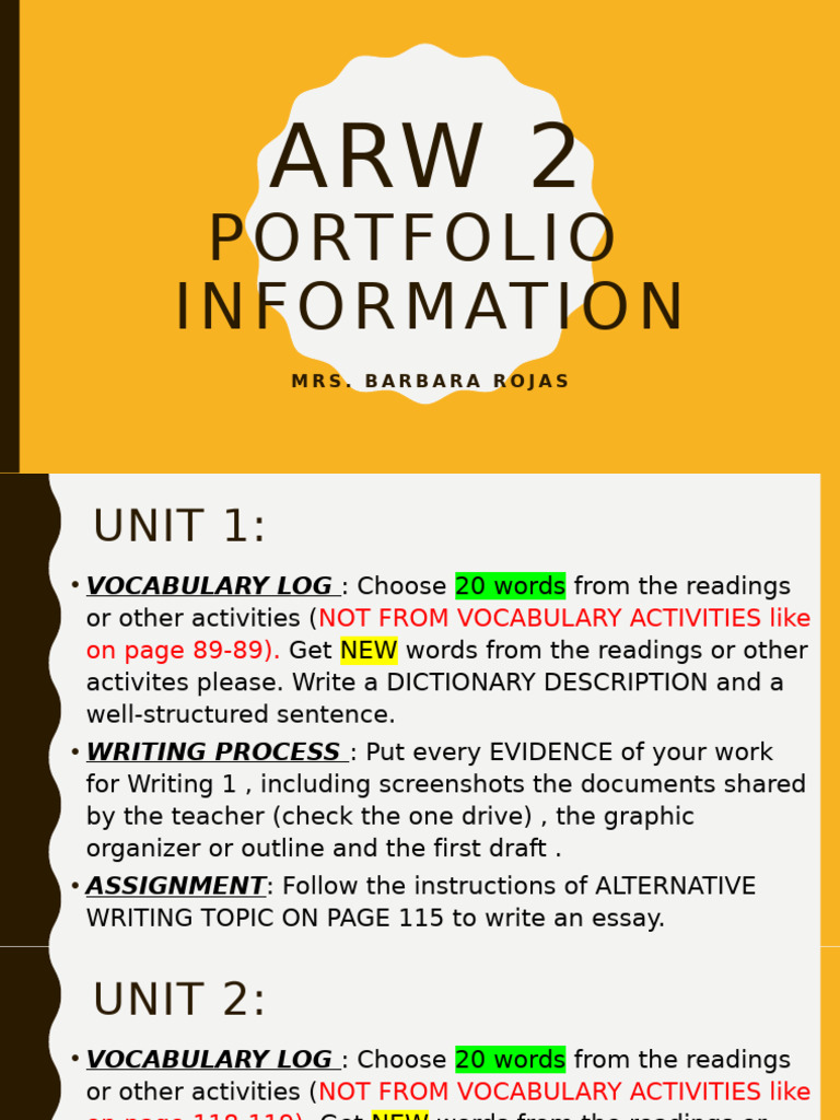 Arw 2 Portfolio Information | PDF